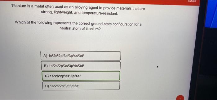 Solved Titanium is a metal often used as an alloying agent | Chegg.com