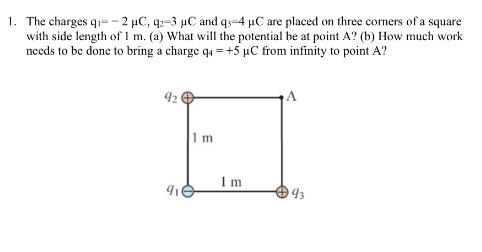 Solved 1. The charges q1=−2μC,q2=3μC and q3=4μC are placed | Chegg.com