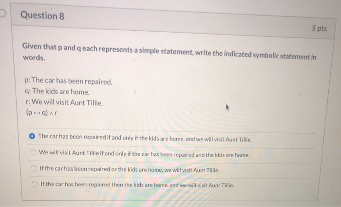 Solved Question 8 5 pts Given that p and q each represents a | Chegg.com