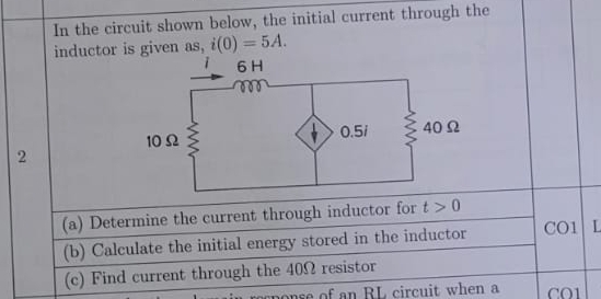 Solved In the circuit shown below, the initial current | Chegg.com