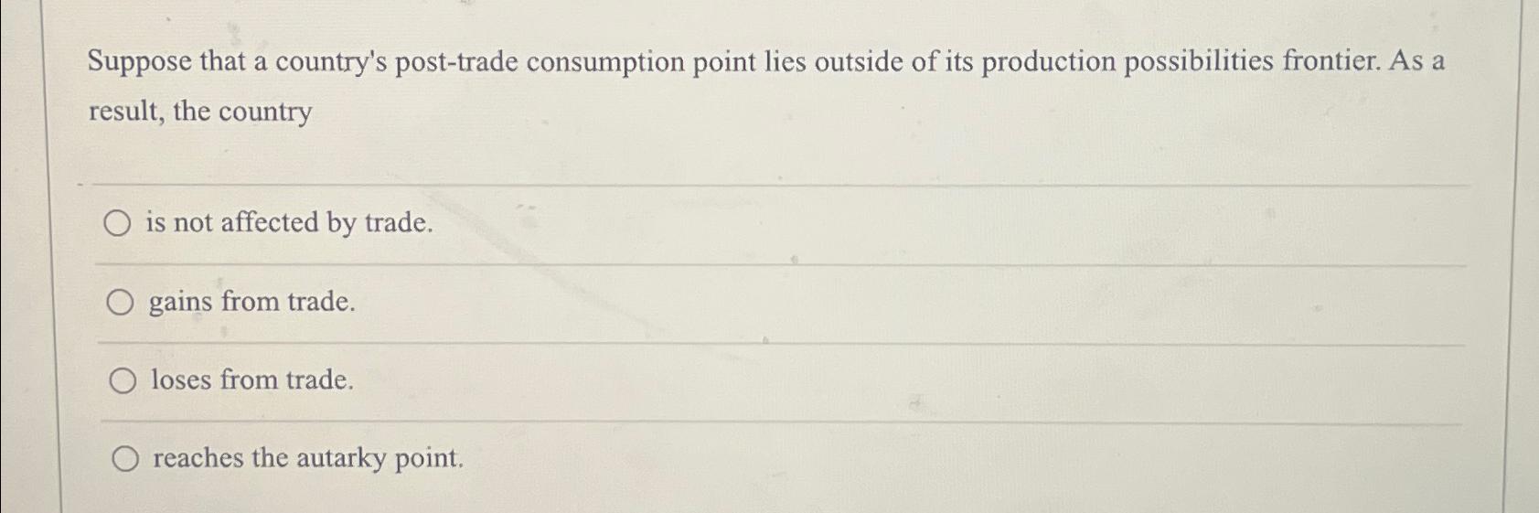 Solved Suppose that a country's post-trade consumption point | Chegg.com