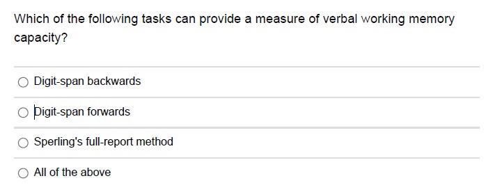Solved Which of the following tasks can provide a measure of | Chegg.com