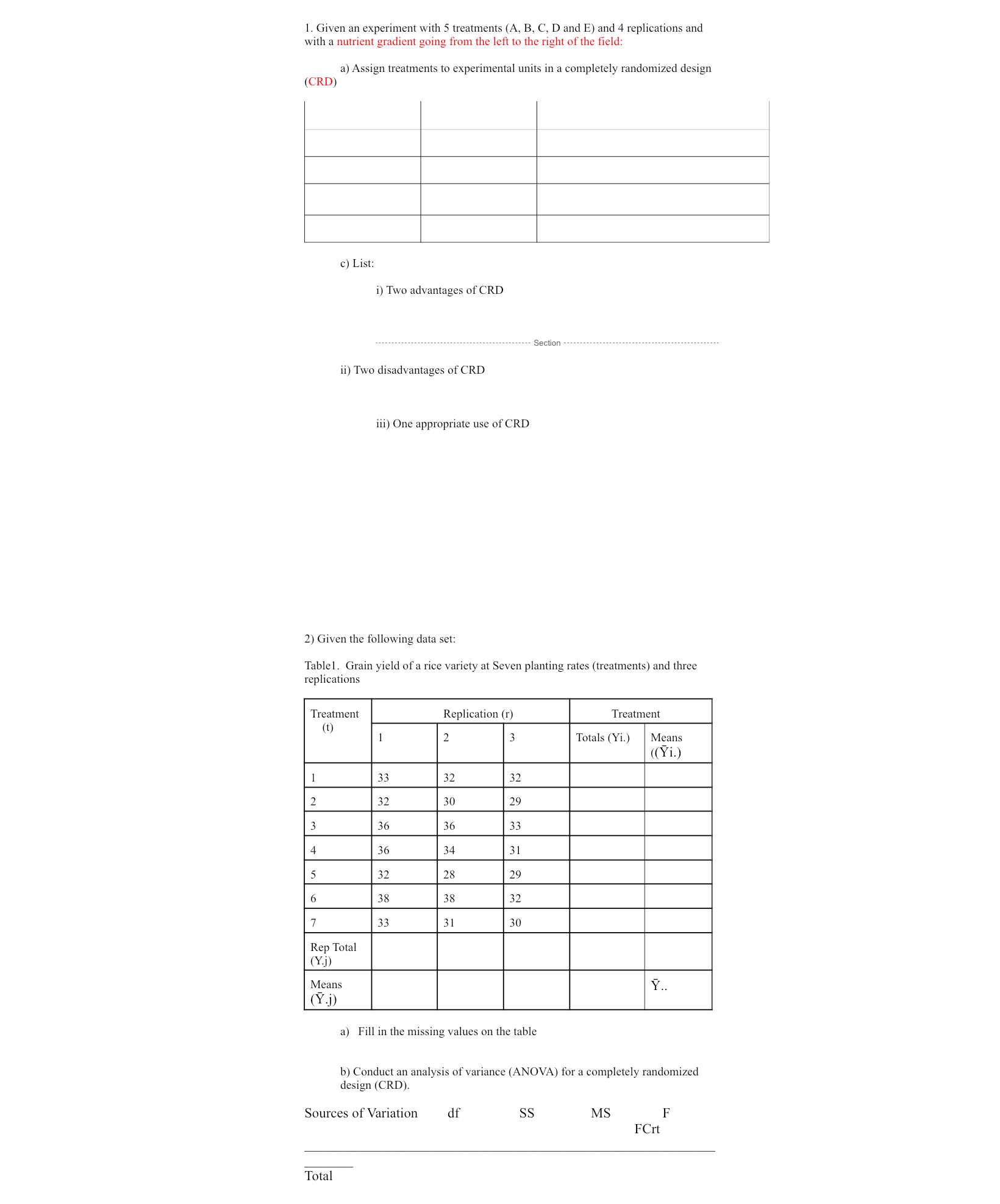 Solved Given an experiment with 5 ﻿treatments (A, ﻿B, ﻿C, ﻿D | Chegg.com