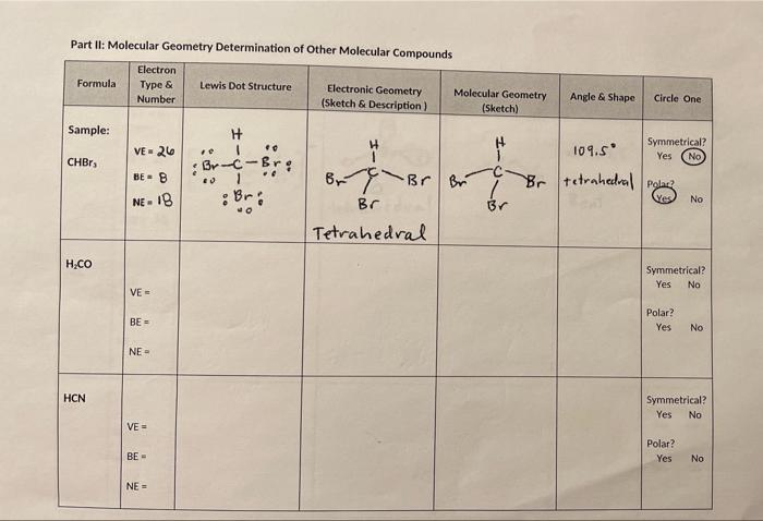 Solved Part I: Molecular Geometry Determination of other | Chegg.com