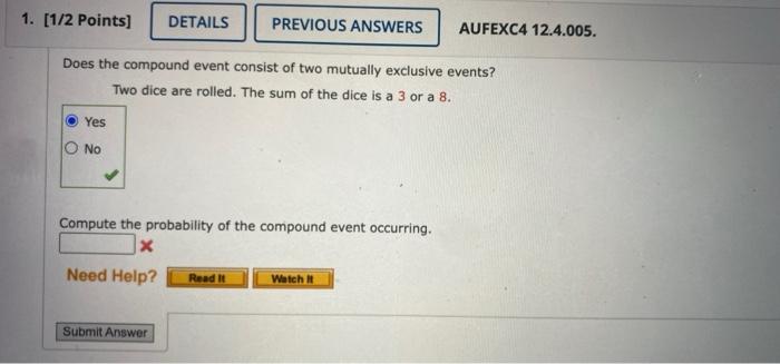 Solved 1. [1/2 Points] DETAILS Does the compound event | Chegg.com