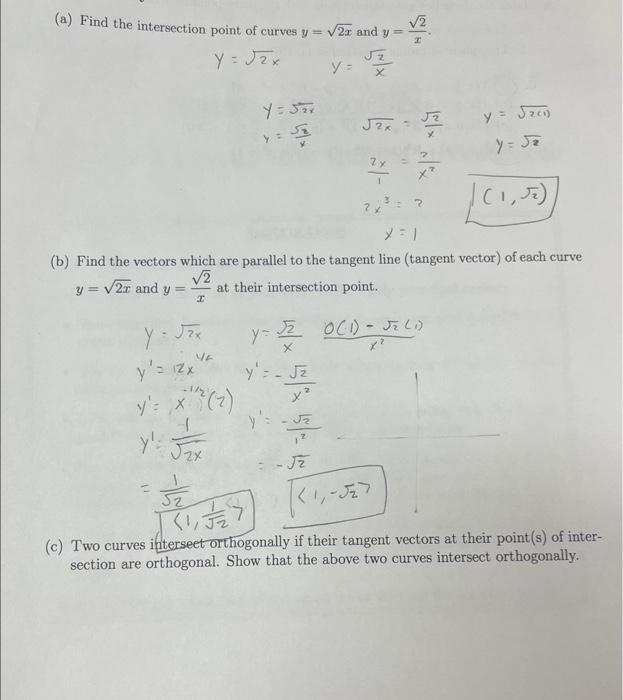 Solved (a) Find the intersection point of curves y=2x and | Chegg.com