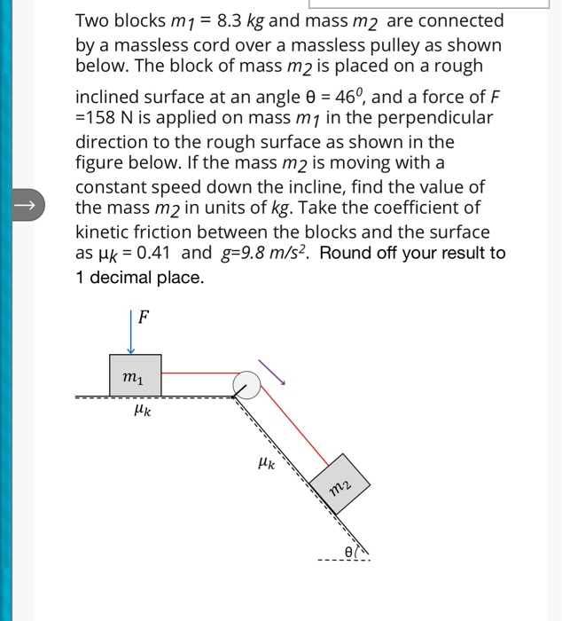 Solved Two blocks m1 = 8.3 kg and mass m2 are connected by a | Chegg.com