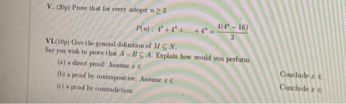 Solved V. (20p) Prove that for every integer n23 4(1-16) | Chegg.com