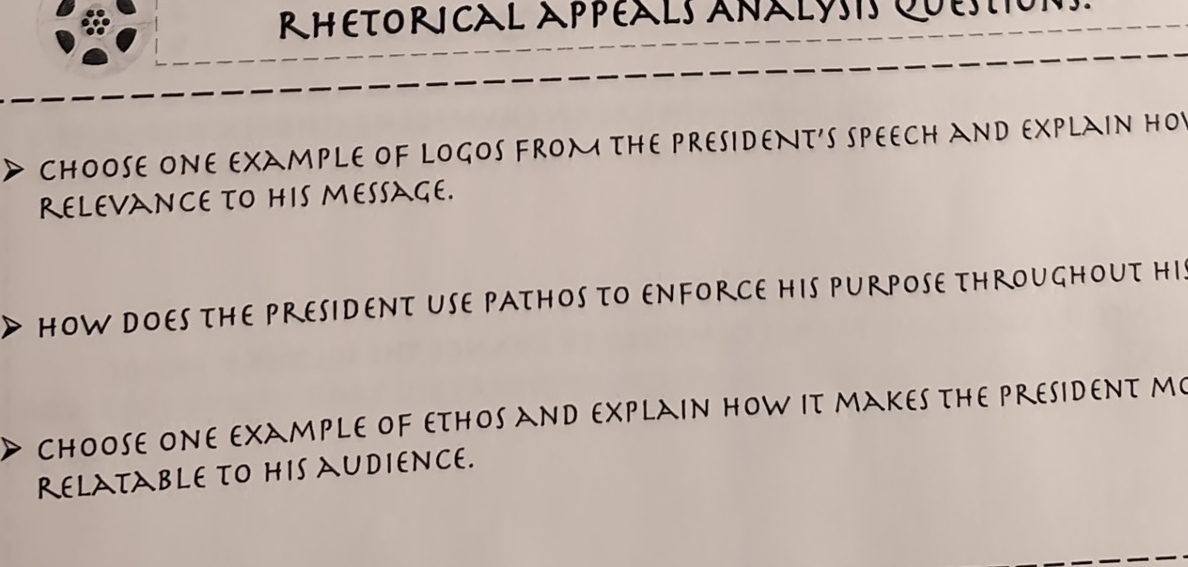 Solved CHOOSE ONE EXAMPLE OF LOGOS FROM THE PRESIDENT'S | Chegg.com