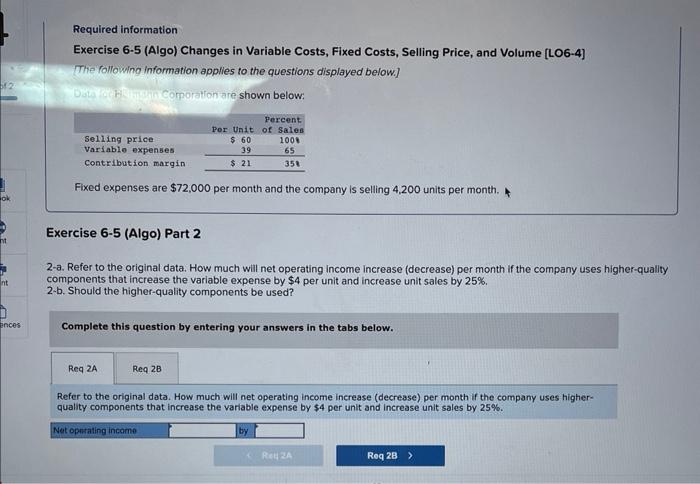 Solved Required information Exercise 6-5 (Algo) Changes in | Chegg.com