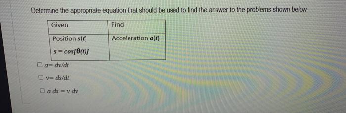 Determine The Appropriate Equation That Should Be