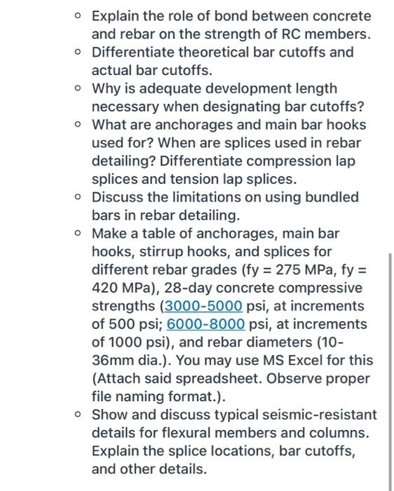 Solved o Explain the role of bond between concrete and rebar | Chegg.com