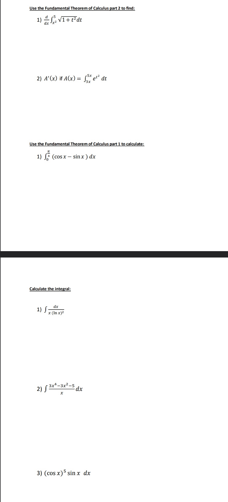 Solved Use the Fundamental Theorem of Calculus part 2 ﻿to | Chegg.com