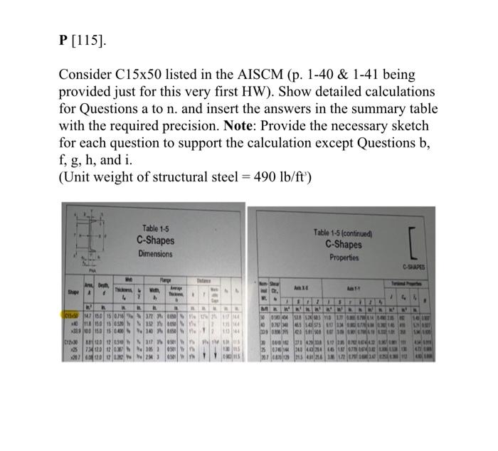 Solved Consider C15x50 listed in the AISCM (p. 1-40 \& 1-41 | Chegg.com