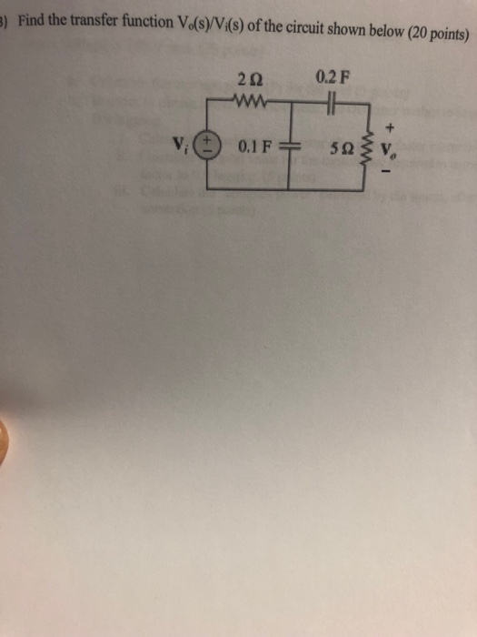Solved 3) Find the transfer function Vo(s)/V:(s) of the | Chegg.com
