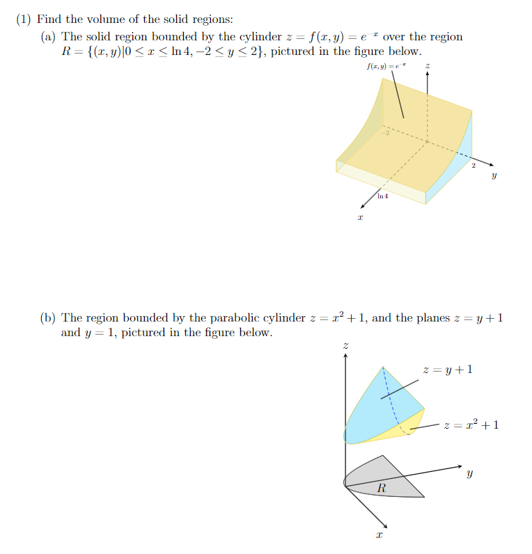 Solved (1) ﻿Find the volume of the solid regions:(a) ﻿The | Chegg.com