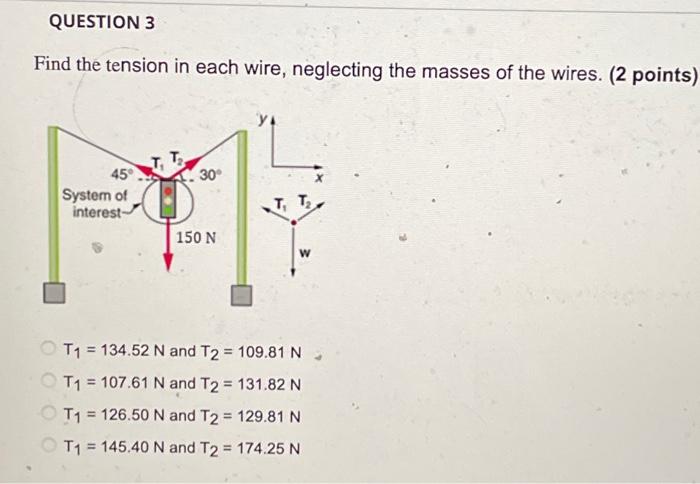 Solved QUESTION 3 Find the tension in each wire, neglecting | Chegg.com