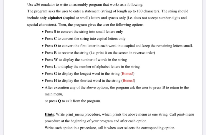 Use x86 emulator to write an assembly program that | Chegg.com