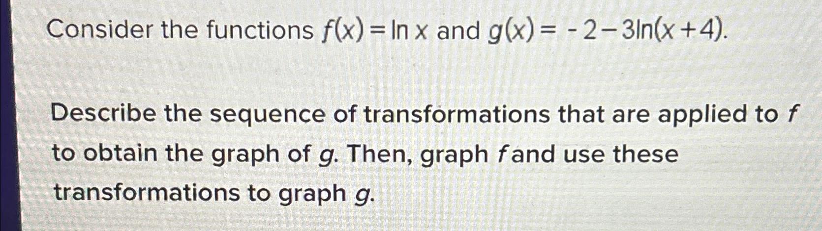 Solved Consider the functions f(x)=lnx ﻿and | Chegg.com