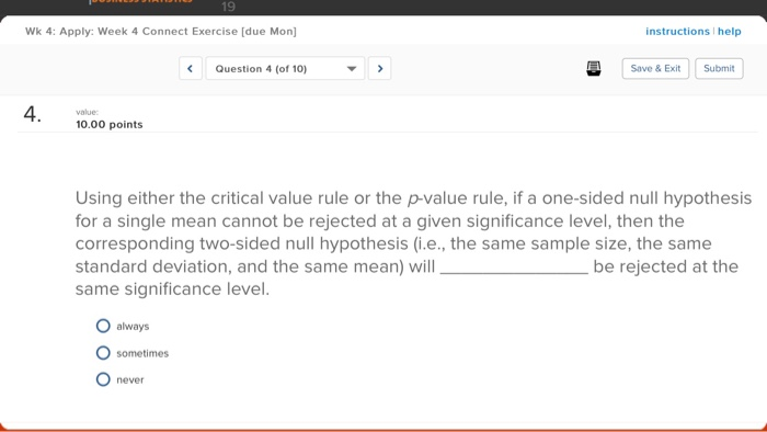 Solved Wk 4: Apply: Week 4 Connect Exercise (due Mon] | Chegg.com
