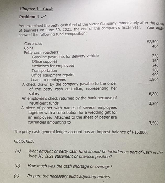 Solved Chapter 3-Cash Problem 4 You examined the petty cash | Chegg.com