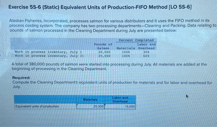 Solved Exercise 5S-6 (Static) Equivalent Units of | Chegg.com