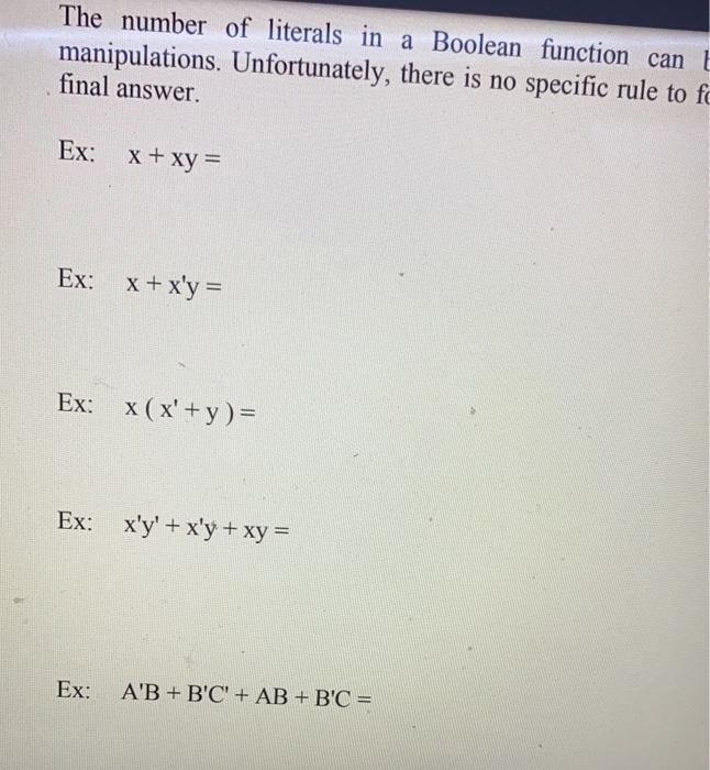 Solved The number of literals in a Boolean function can | Chegg.com