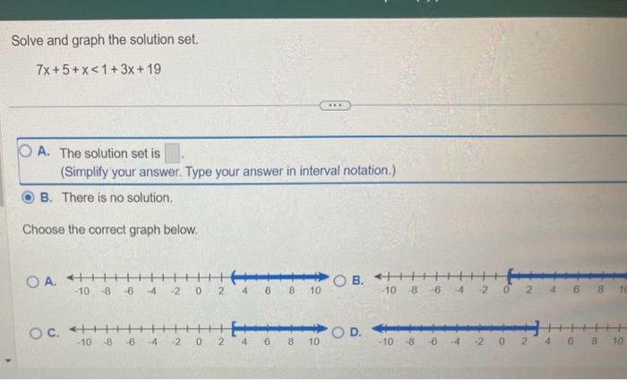 Solved Solve and graph the solution set. 7x+5+x