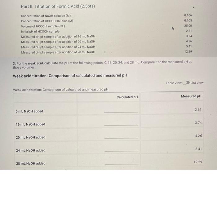 Solved Part II. Titration of Formic Acid (2.5pts) | Chegg.com