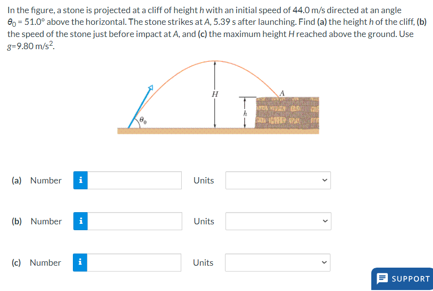 Solved In the figure, a stone is projected at a cliff of | Chegg.com