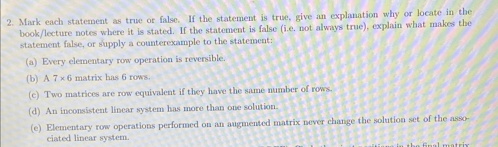 Solved Mark each statement as true or false. If the | Chegg.com