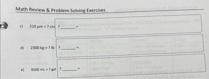Solved Math Review & Problem Solving Exercises c) 210 μm = ? | Chegg.com