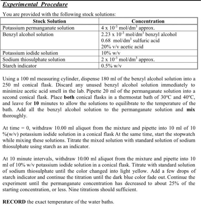 Solved Experimental Procedure You are provided with the | Chegg.com