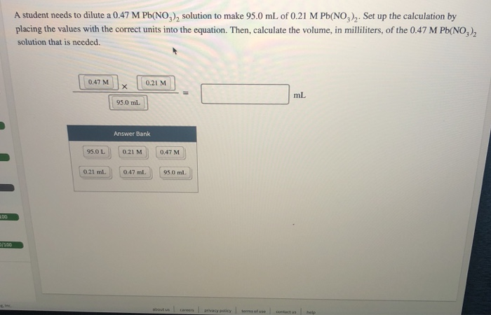 Solved A student needs to dilute a 0.47 M Pb(NO), solution | Chegg.com