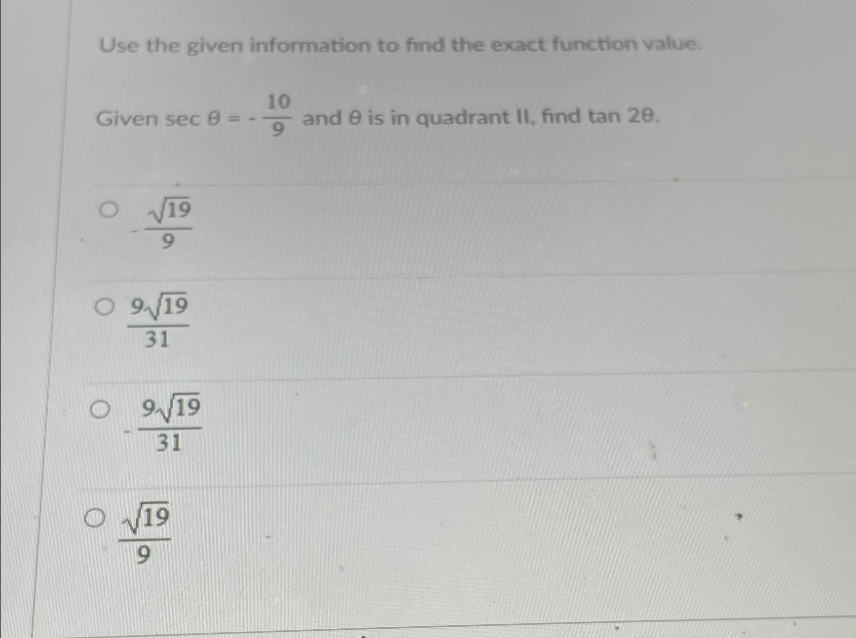 Solved Use the given information to find the exact function | Chegg.com