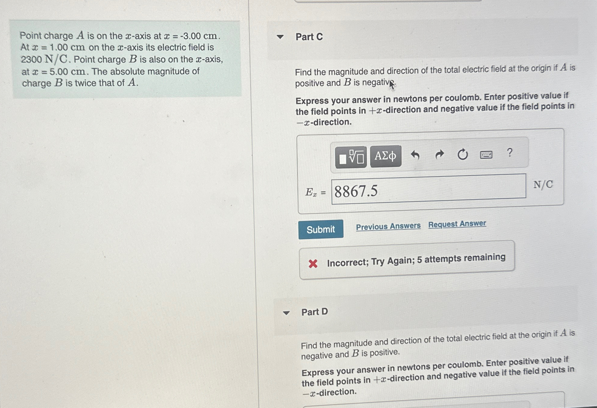 Solved Point charge A ﻿is on the x-axis at x=-3.00cm. ﻿At | Chegg.com