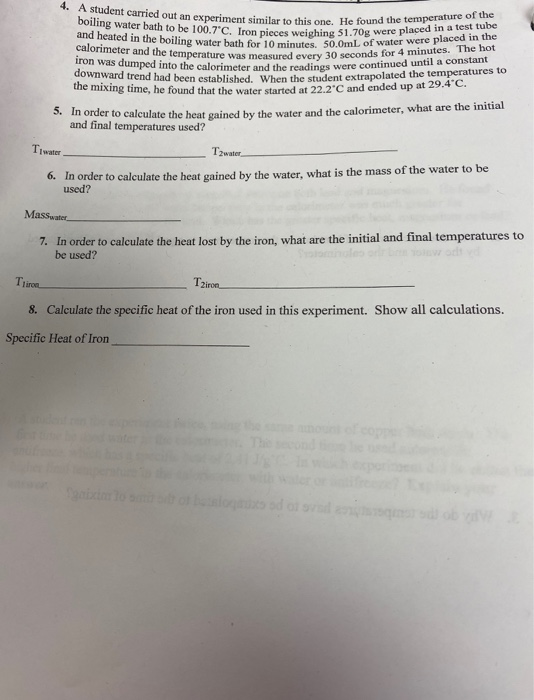 Solved 4. A student carried out an experiment boiling water | Chegg.com