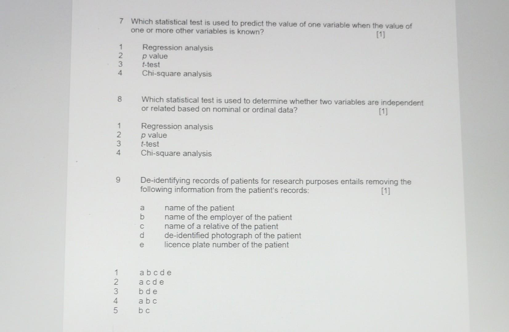 Solved 7 Which statistical test is used to predict the value | Chegg.com