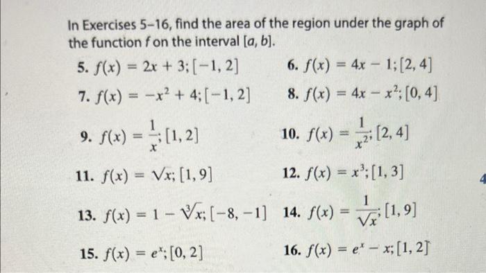 Solved In Exercises 5-16, find the area of the region under | Chegg.com