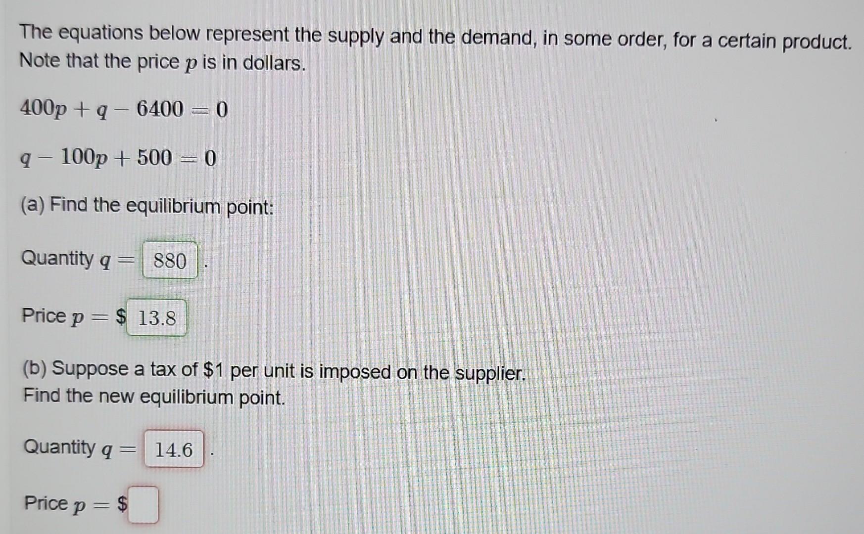 Solved The equations below represent the supply and the | Chegg.com