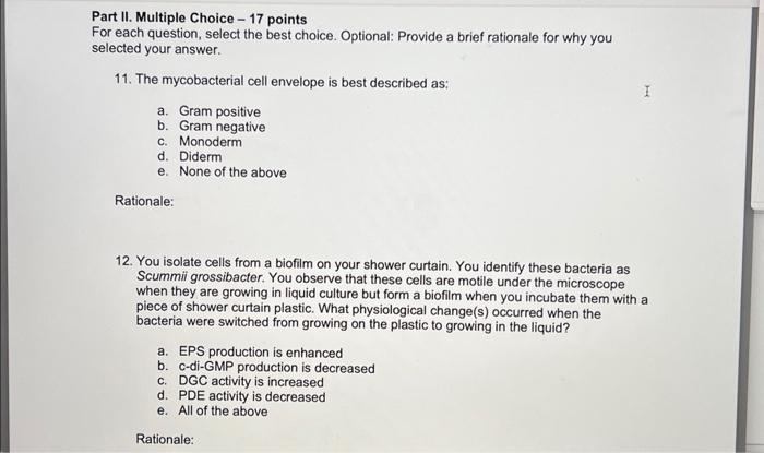 Solved Part II. Multiple Choice -17 points For each | Chegg.com