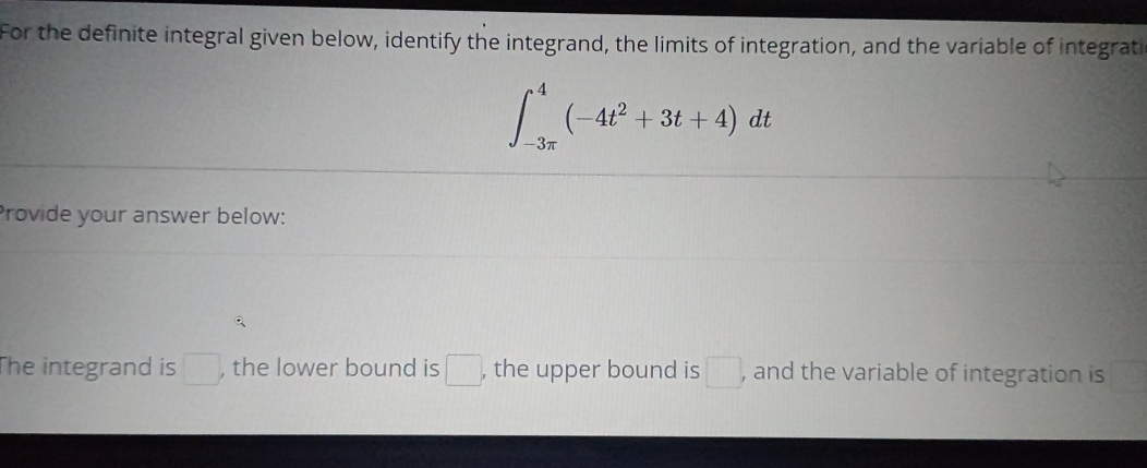 Solved For the definite integral given below, identify the | Chegg.com