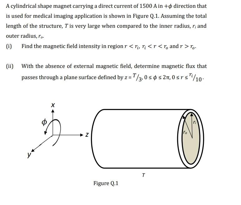 Solved A cylindrical shape magnet carrying a direct current | Chegg.com
