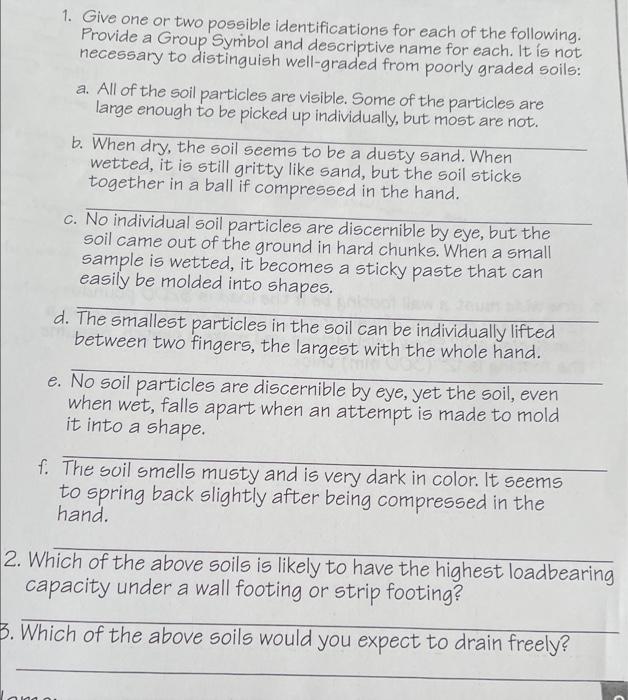 Solved 1. Give one or two possible identifications for each | Chegg.com