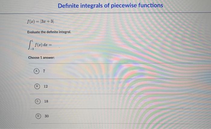 Solved Definite integrals of piecewise functions f(x) = 3x + | Chegg.com