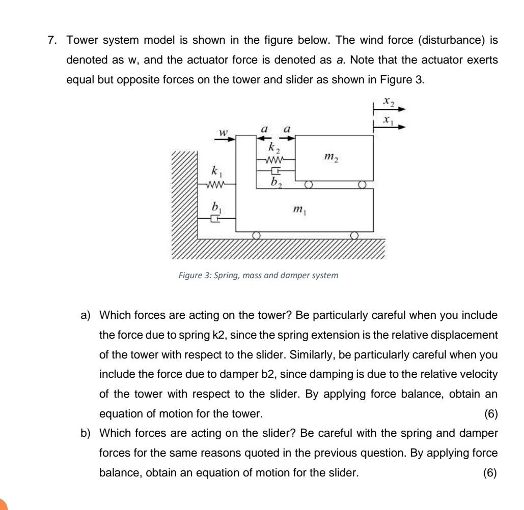 Solved Tower system model is shown in the figure below. The | Chegg.com