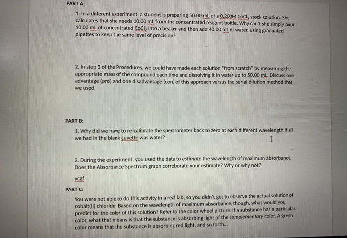 POST-LAB DISCUSSION SECTION: PART A: 1. In a | Chegg.com