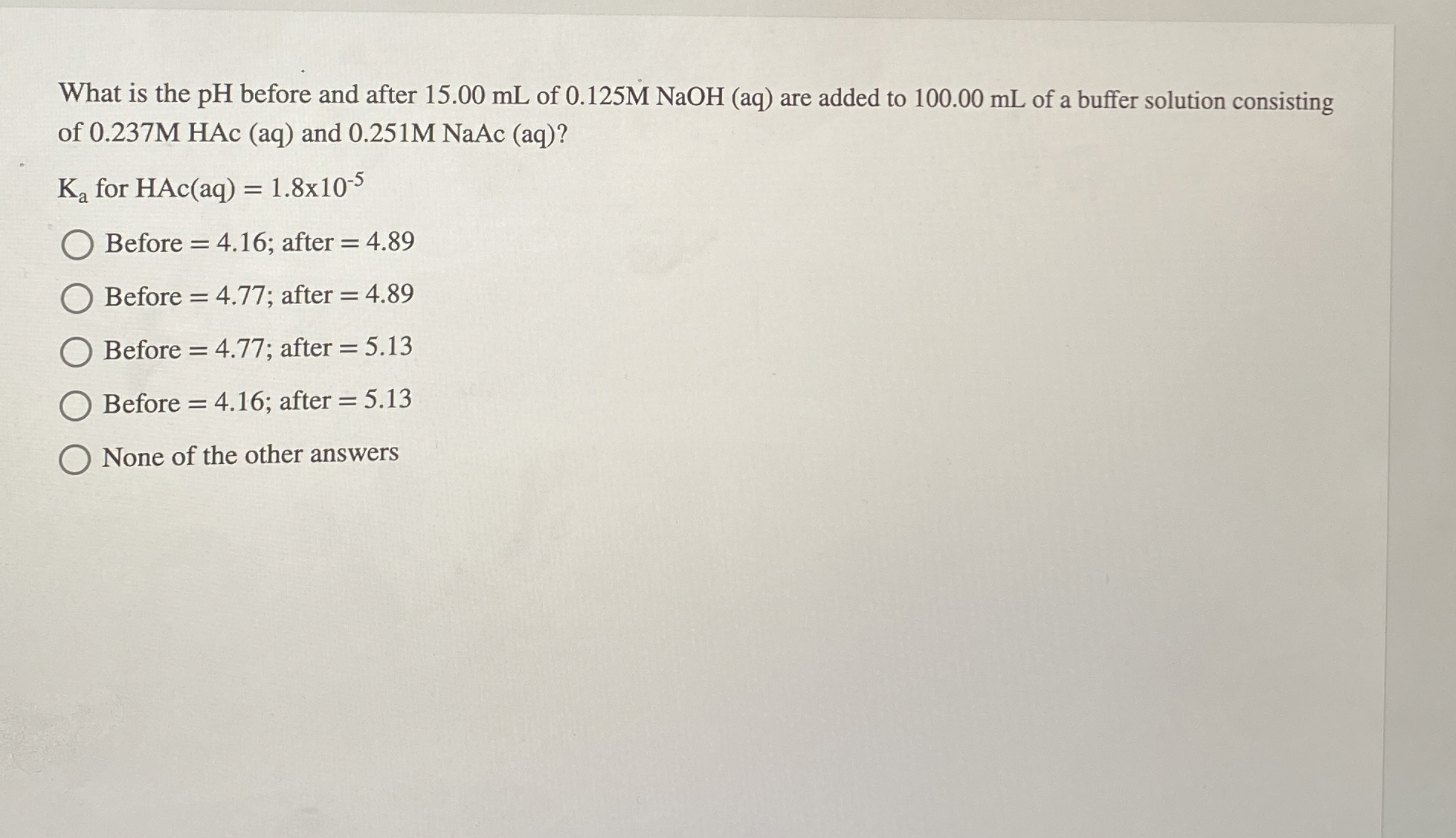 Solved What is the pH before and after 15.00 ﻿mL of | Chegg.com