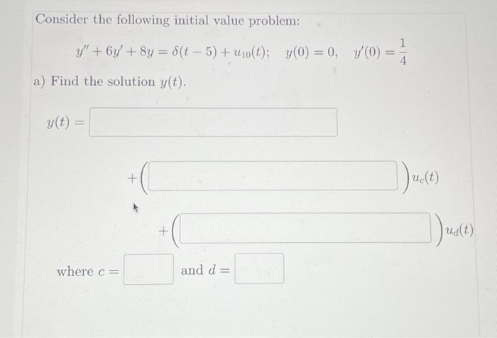 Solved Consider the following initial value problem: y" + | Chegg.com