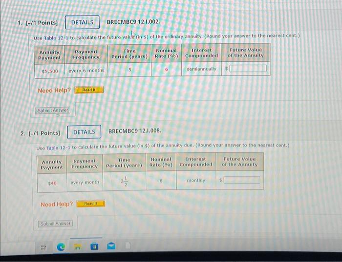 Solved Points] BRECMBC9 12.1.002. Use Table 12-1 to | Chegg.com
